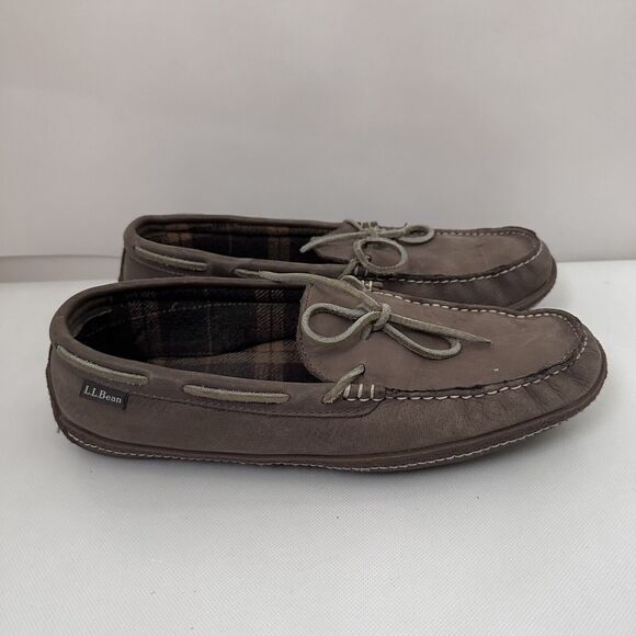 L.L. Bean | Shoes | Ll Bean Moccasins Mens Leather Flannel Slippers ...
